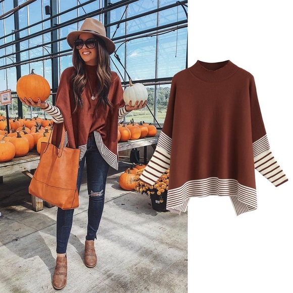 Cocobleu | Sweaters | Coco Bleu Sweaters Stripedoversize Knit Cape ...